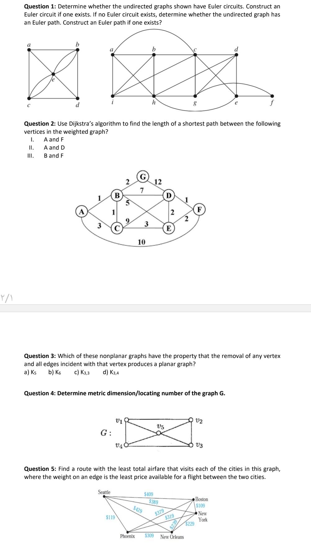 Solved Question 1: Determine whether the undirected graphs | Chegg.com