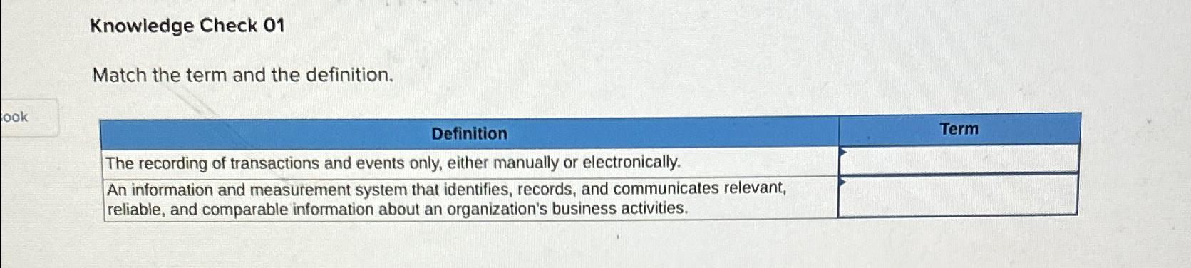 Solved Knowledge Check 01Match the term and the | Chegg.com