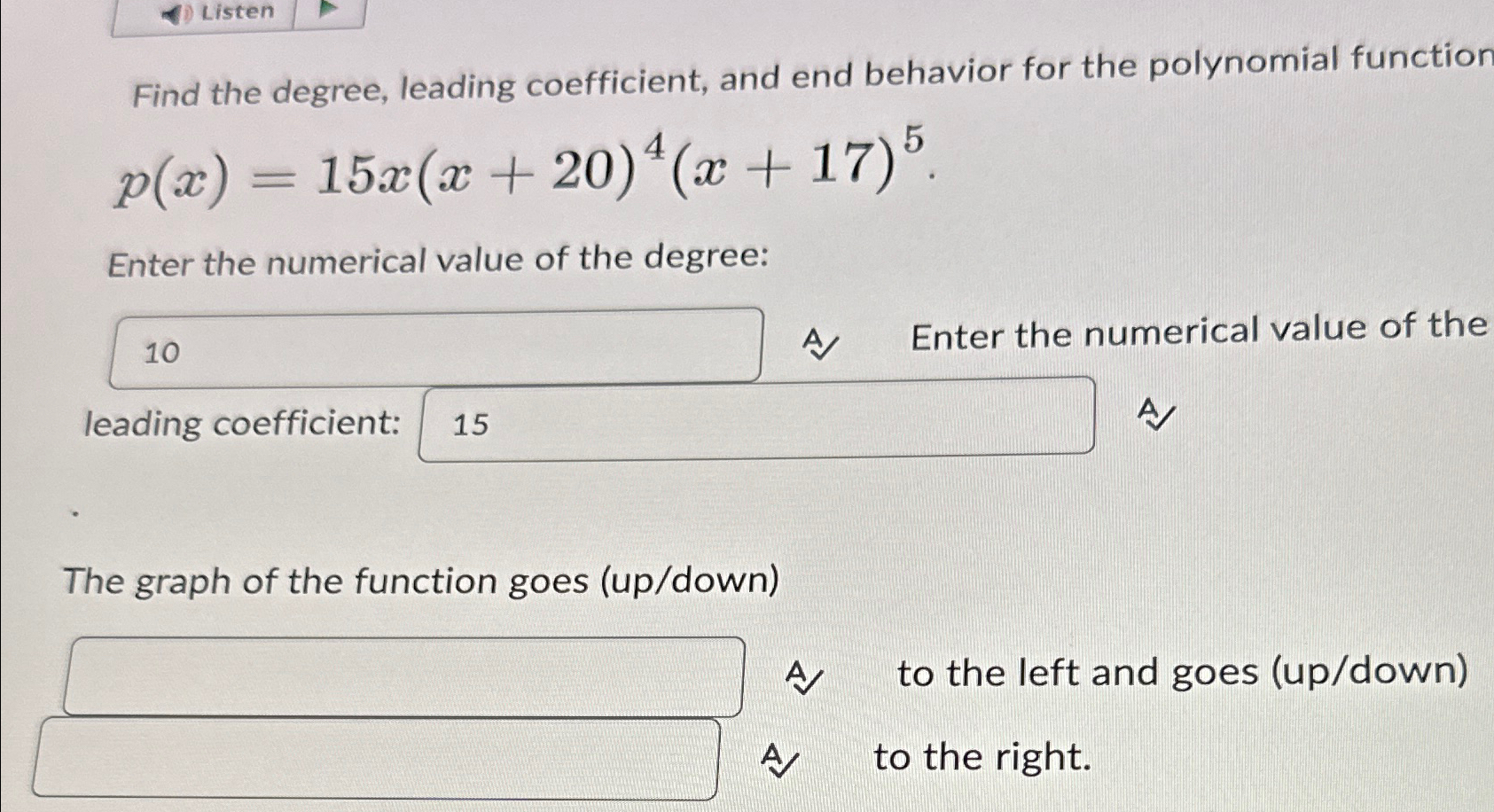 Solved Find the degree, leading coefficient, and end | Chegg.com