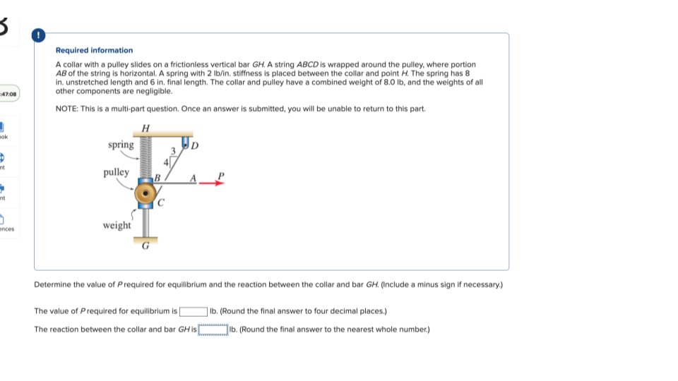 Solved A collar with a pulley slides on a frictionless | Chegg.com