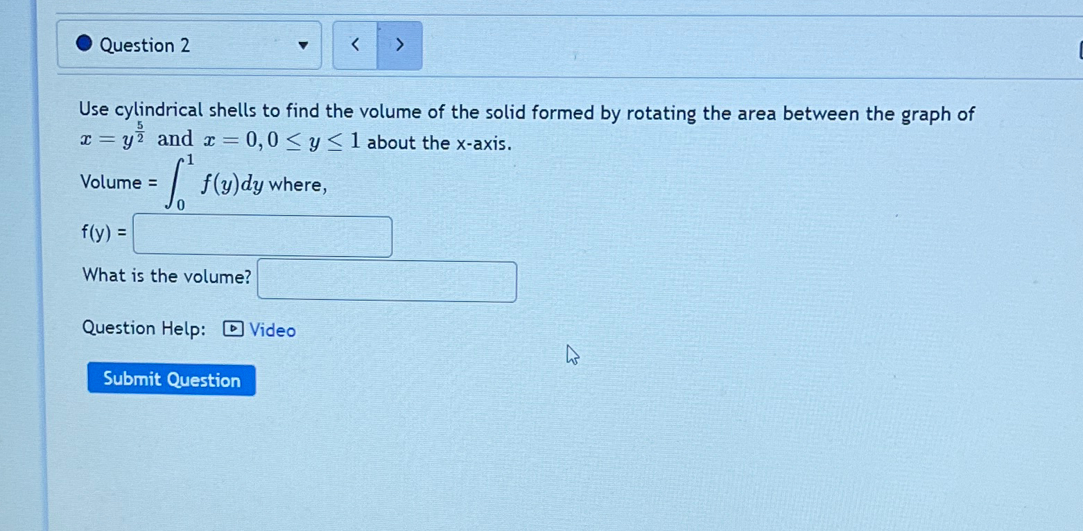 Solved Use cylindrical shells to find the volume of the | Chegg.com