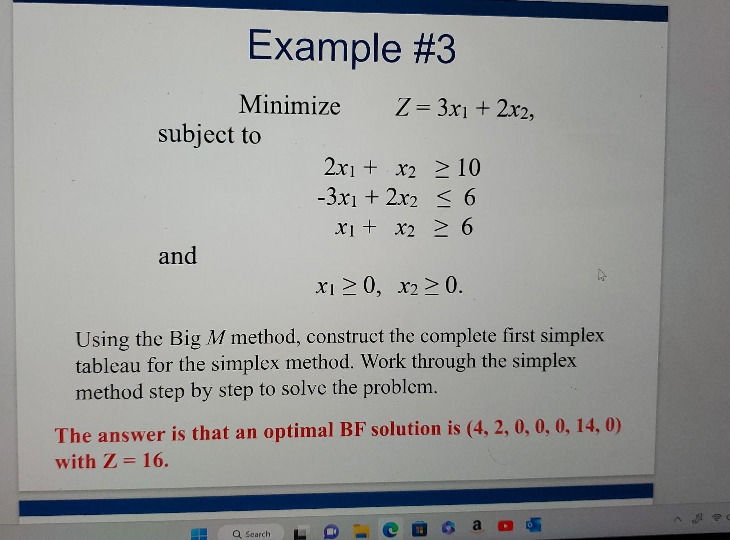 Solved Example \#3 Minimize Z=3x1+2x2 subject to | Chegg.com