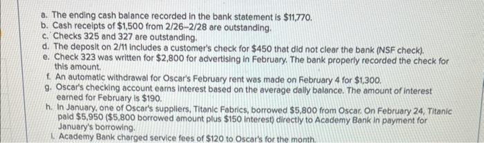 Solved Oscar's Red Carpet Store maintains a checking account | Chegg.com