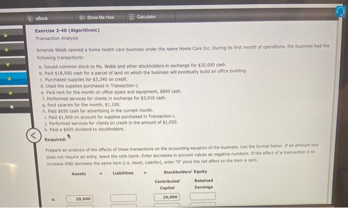 Solved Cornerstone Exercise 2-22 (Algorithmic) Transaction | Chegg.com