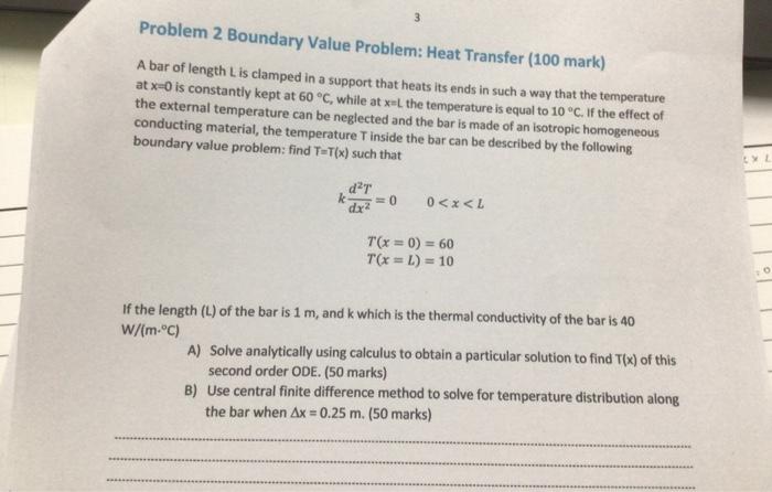 Solved Problem 2 Boundary Value Problem: Heat Transfer (100 | Chegg.com