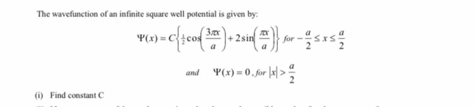 The wavefunction of an infinite square well potential | Chegg.com