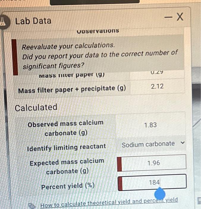 Lab Data unservations Reevaluate your calculations. | Chegg.com