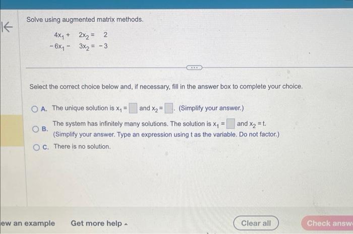Solved Solve using augmented matrix methods. | Chegg.com