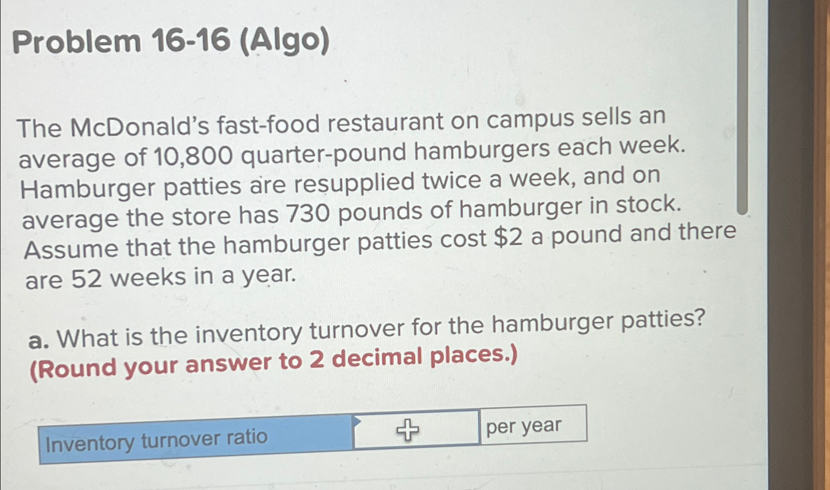 Solved Problem 16-16 (Algo)The McDonald's fast-food | Chegg.com