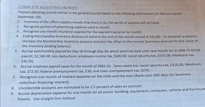 Solved COMPLETE ADJUSTING ENTRIES Prepare adjusting journal | Chegg.com