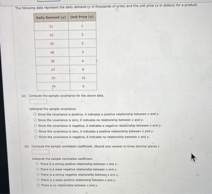 Solved A Compute The Sample Covariance For The Above Data