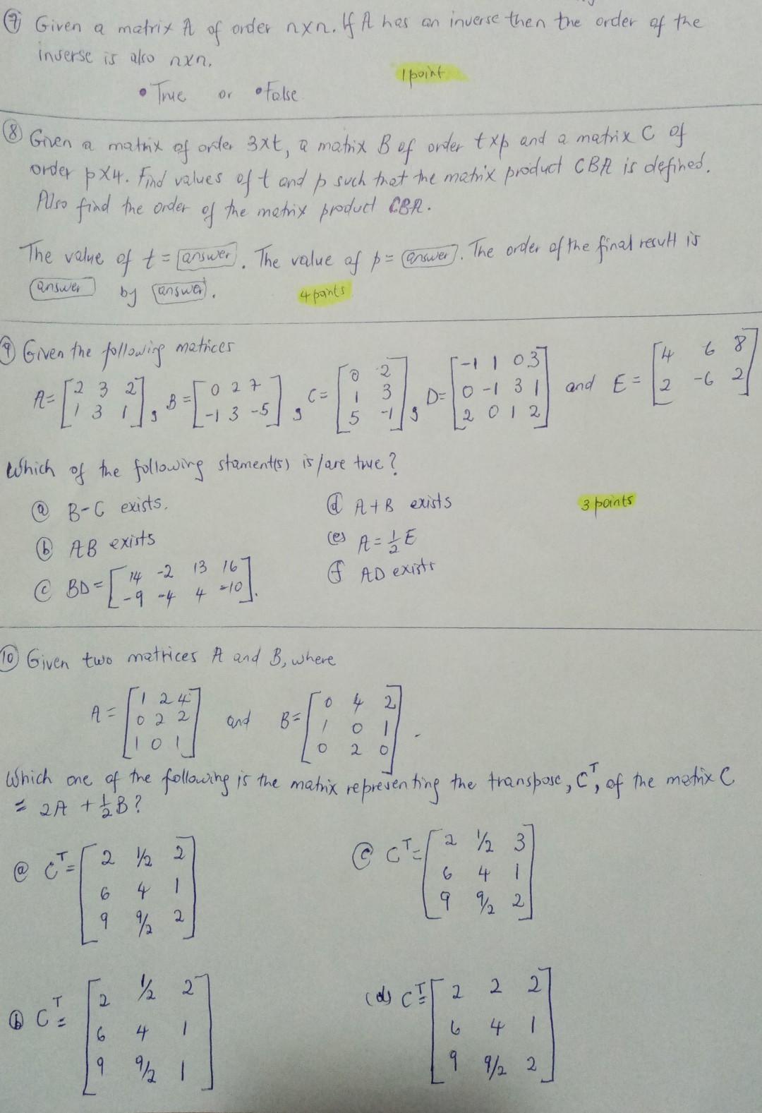 Solved a Given a matriz A of onder nxn. If A has an inverse | Chegg.com
