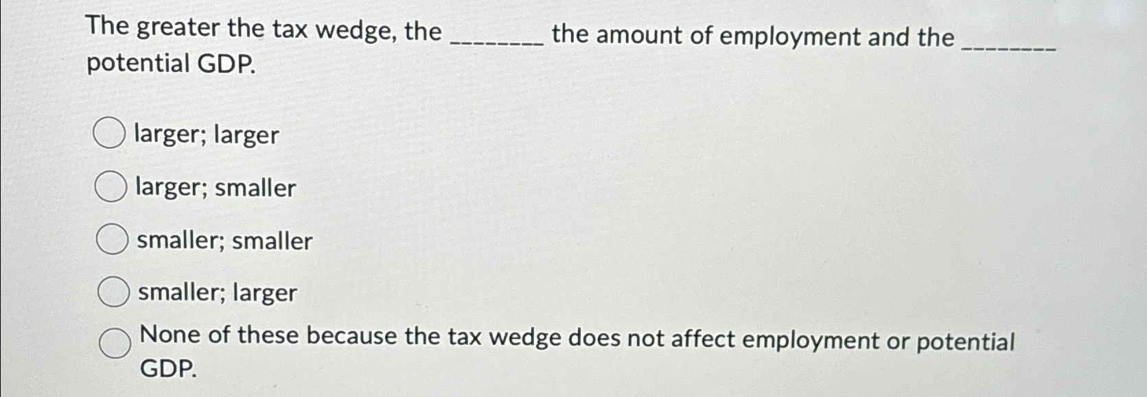 Solved The greater the tax wedge, the ﻿the amount of | Chegg.com
