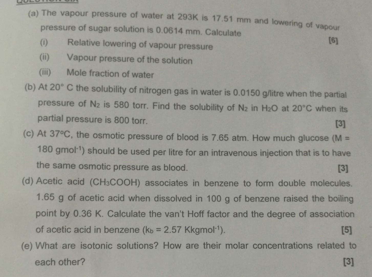 Solved (a) The vapour pressure of water at \\( 293 | Chegg.com
