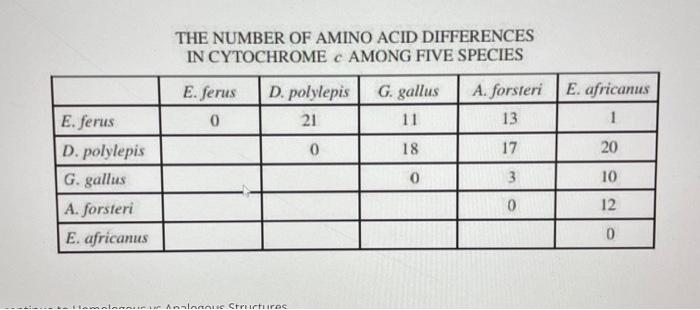 Solved THE NUMBER OF AMINO ACID DIFFERENCES IN CYTOCHROME c | Chegg.com