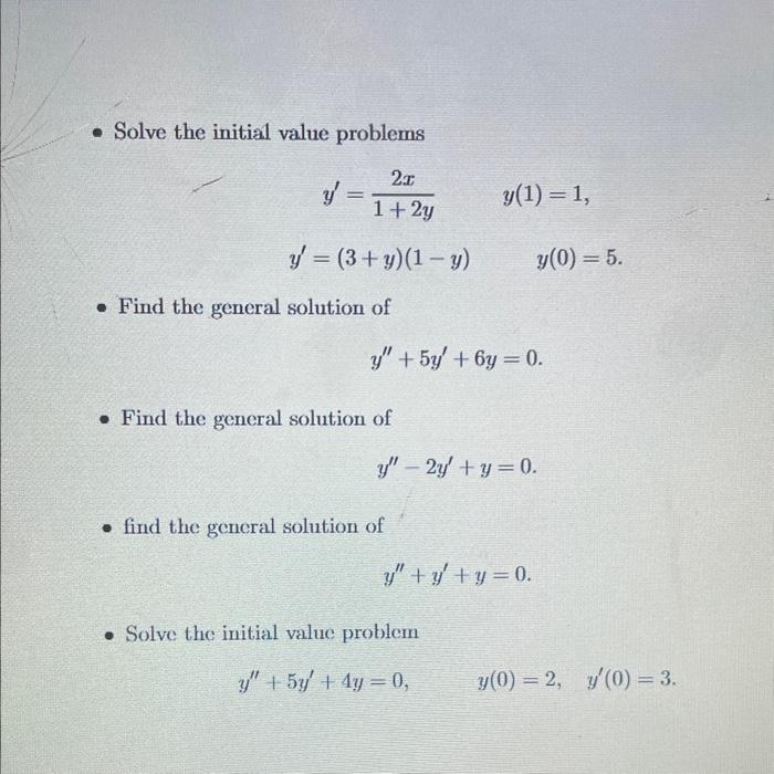 Solved Solve the initial value problems | Chegg.com