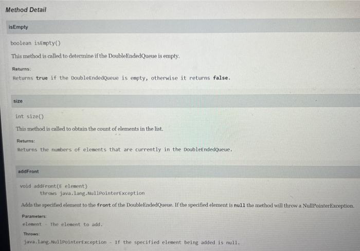 Solved addfront void addiront(E element) throws java. | Chegg.com