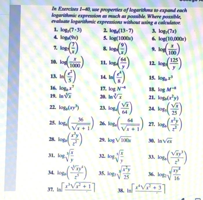 Solved In Exercises 1-40, use properties of logarithms to | Chegg.com