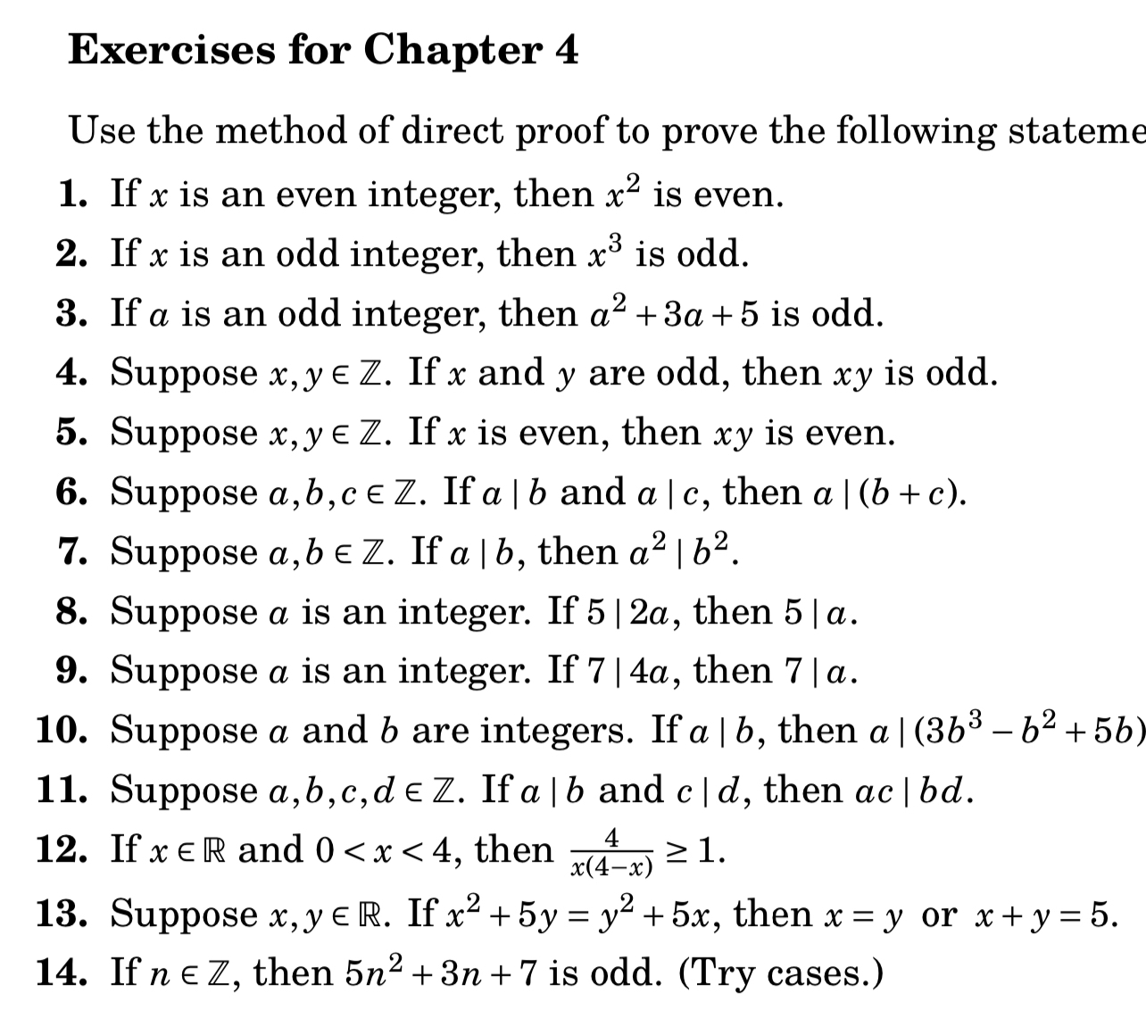 Solved Exercises for Chapter 4Use the method of direct proof | Chegg.com