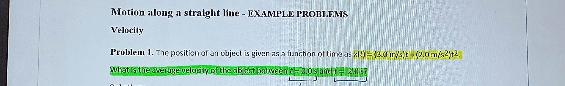 Solved Motion along a straight line - EXAMPLE PROBLEMS | Chegg.com