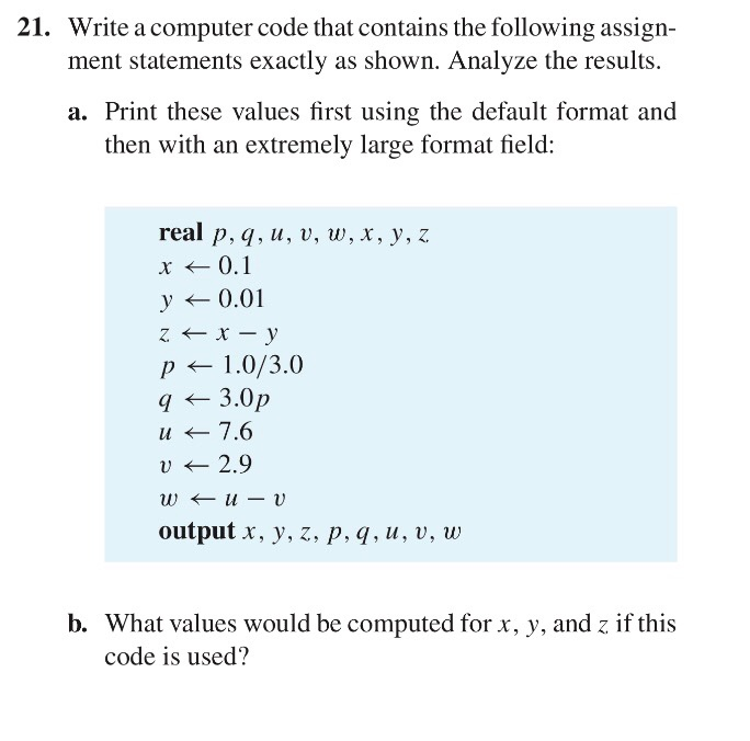 Solved 21. Write a computer code that contains the following | Chegg.com