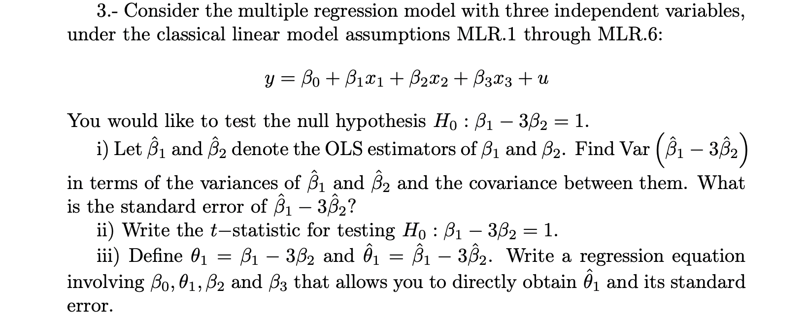 Solved 3.- ﻿Consider the multiple regression model with | Chegg.com