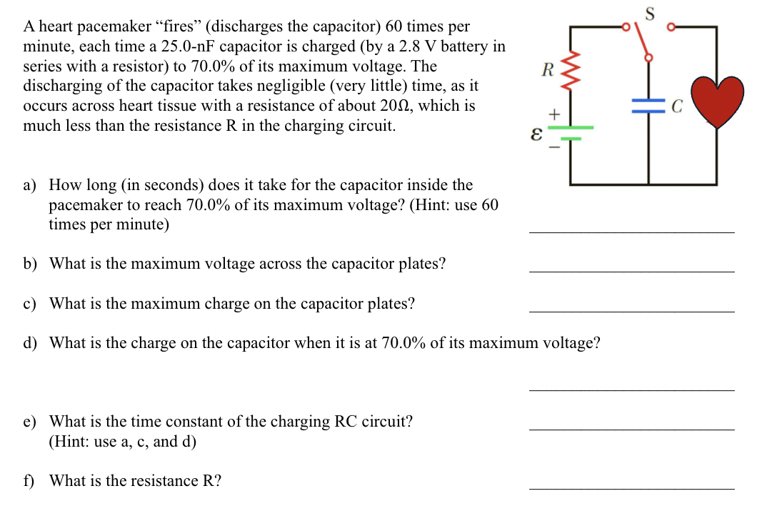 Solved A heart pacemaker "fires" (discharges the | Chegg.com