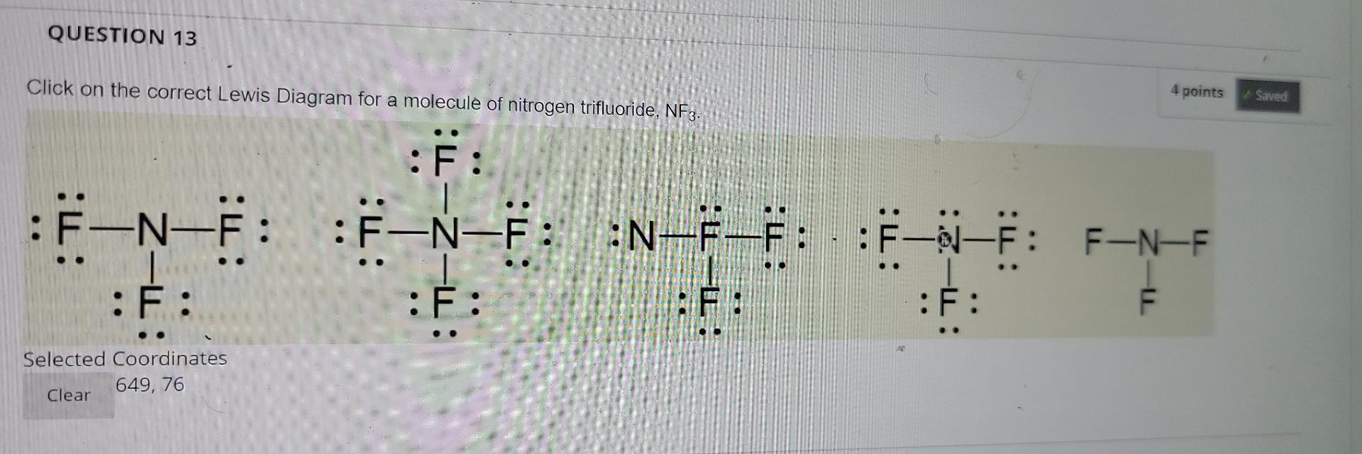 Solved QUESTION 13 Click on the correct Lewis Diagram for a | Chegg.com