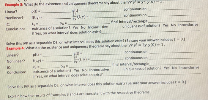 Example 3: What do the existence and uniqueness | Chegg.com