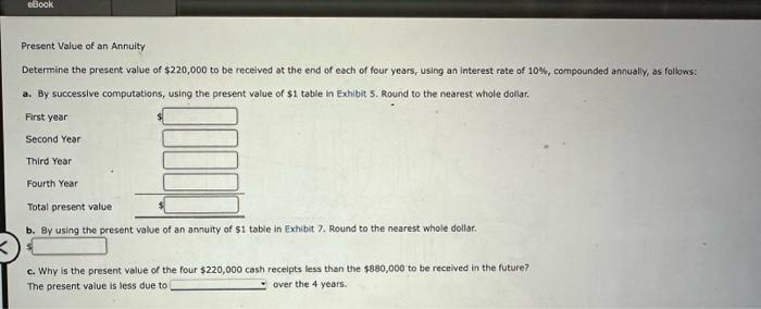 Solved Present Value of an Annuity Detemine the present | Chegg.com Solved Present Value of an Annuity Detemine the present | Chegg.com