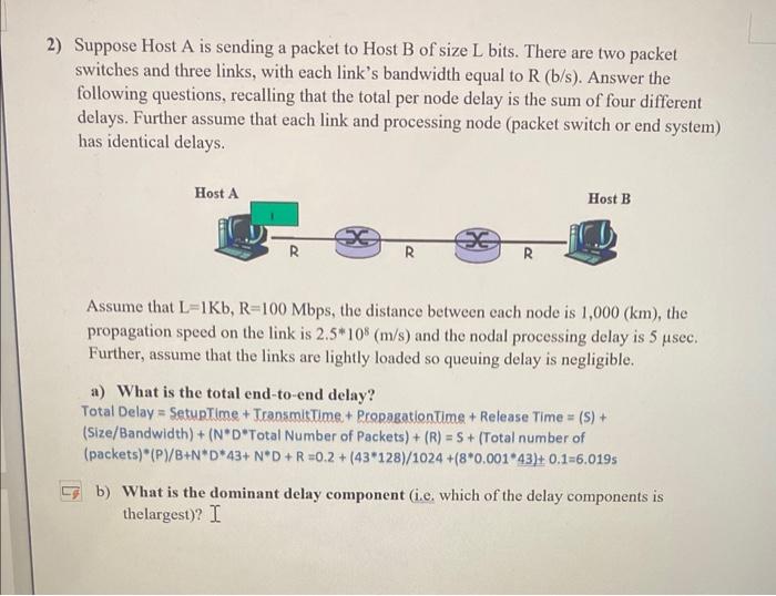 Solved 2) Suppose Host A is sending a packet to Host B of | Chegg.com