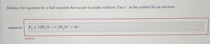 Balance the equation for a half-reaction that occurs | Chegg.com