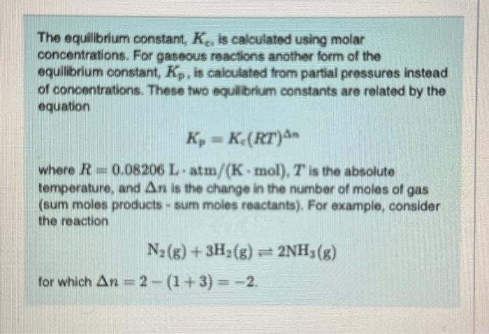 Solved The equilibrium constant, Ke, is calculated using | Chegg.com