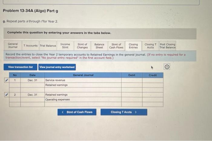 Solved Problem 13-34A (Algo) Two complete accounting cycles | Chegg.com