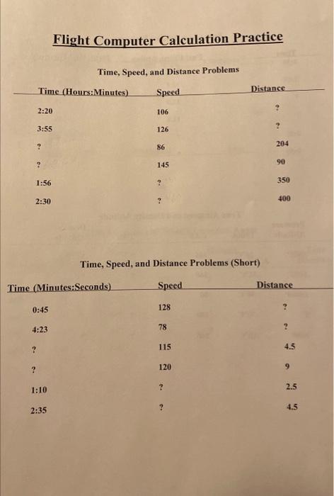 Flight Computer Calculation Practice Time, Speed, and | Chegg.com