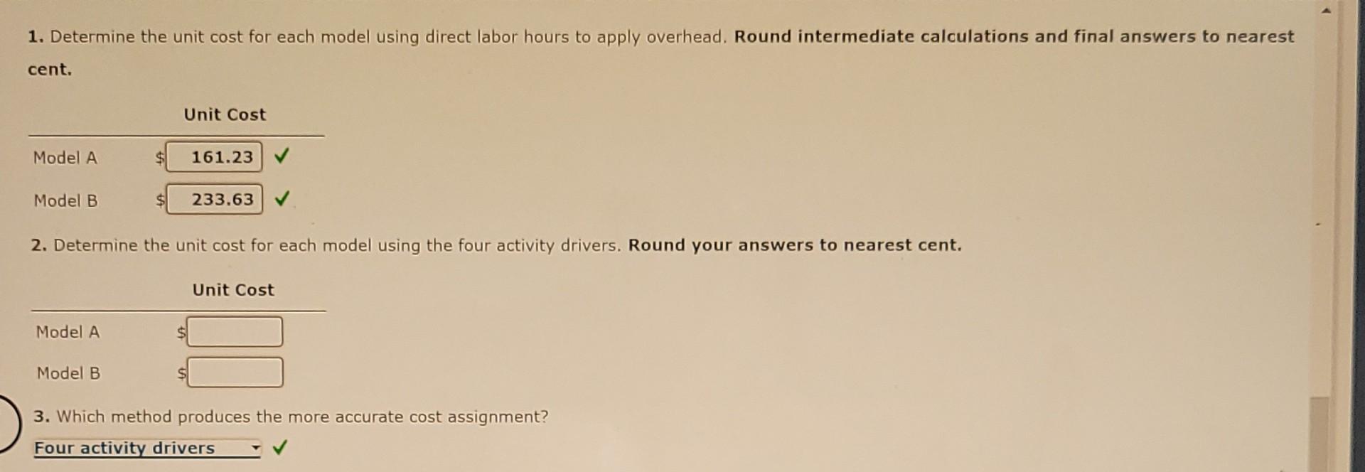 Solved 1. Determine the unit cost for each model using | Chegg.com