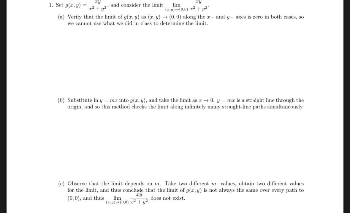 Solved Set g(x,y)=xyx2+y2, ﻿and consider the limit | Chegg.com