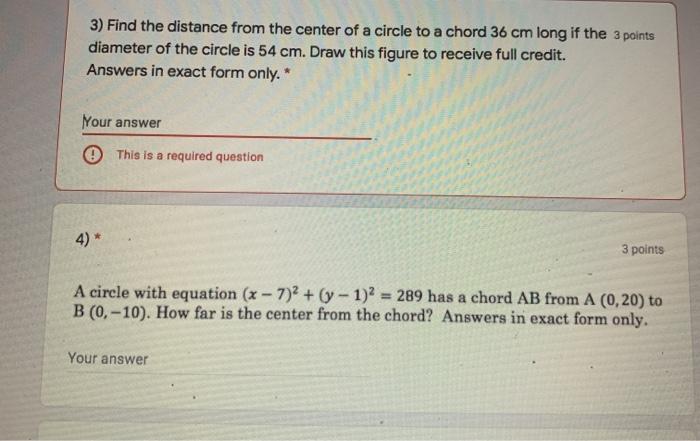 Solved 3) Find the distance from the center of a circle to a | Chegg.com