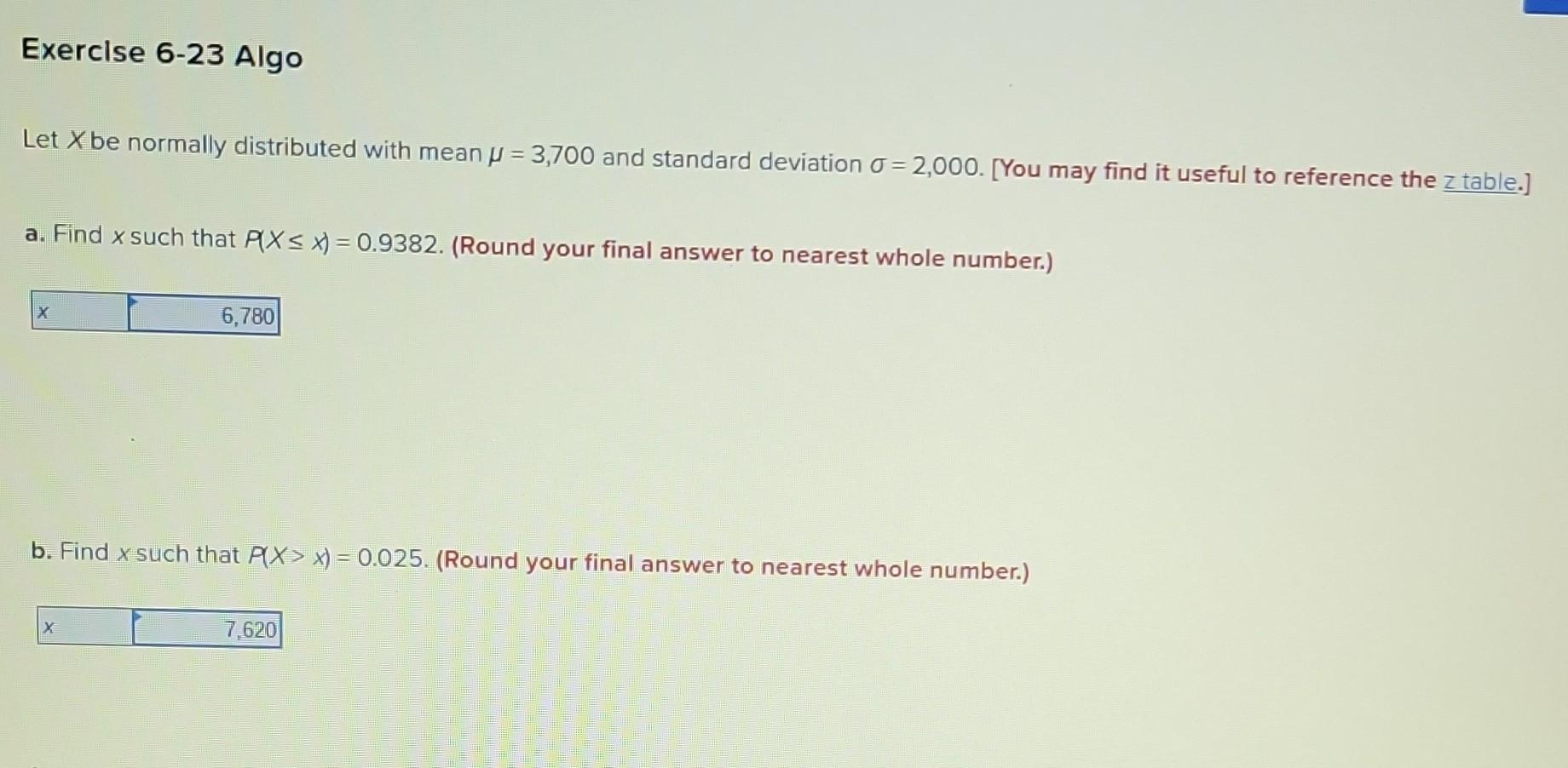 Solved Let X be normally distributed with mean μ=3,700 and | Chegg.com