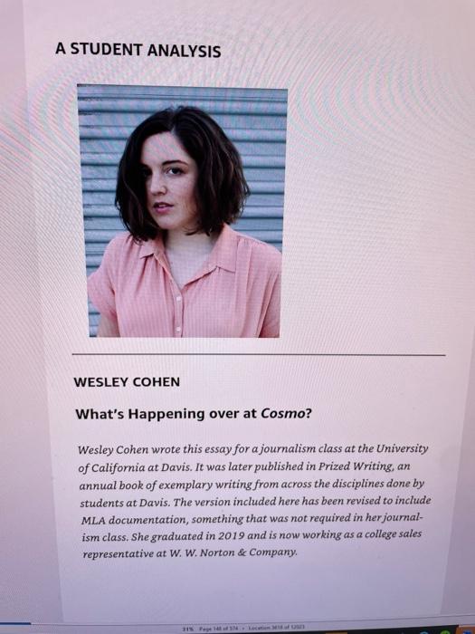 A STUDENT ANALYSIS WESLEY COHEN What's Happening over | Chegg.com