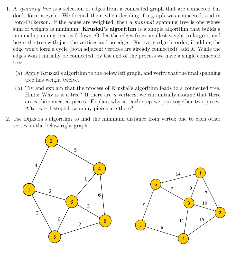 A spanning tree is a selection of edges from a | Chegg.com