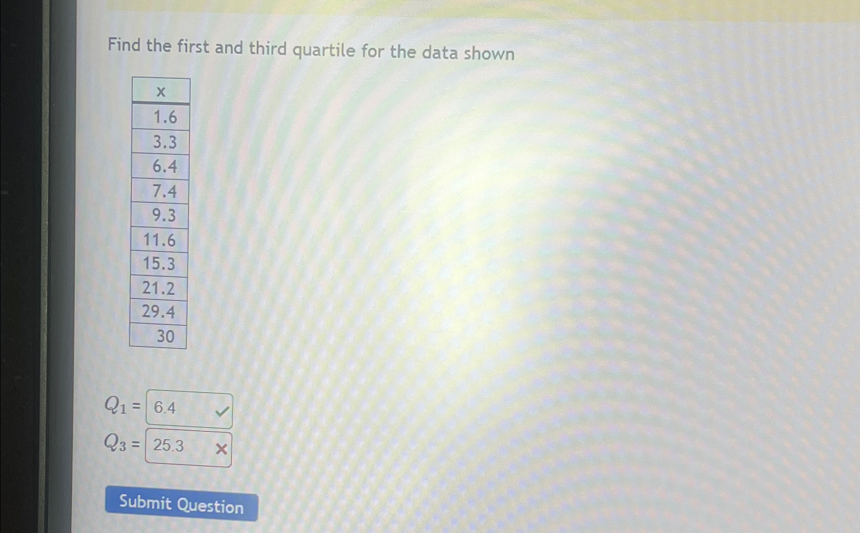 Solved Find the first and third quartile for the data | Chegg.com