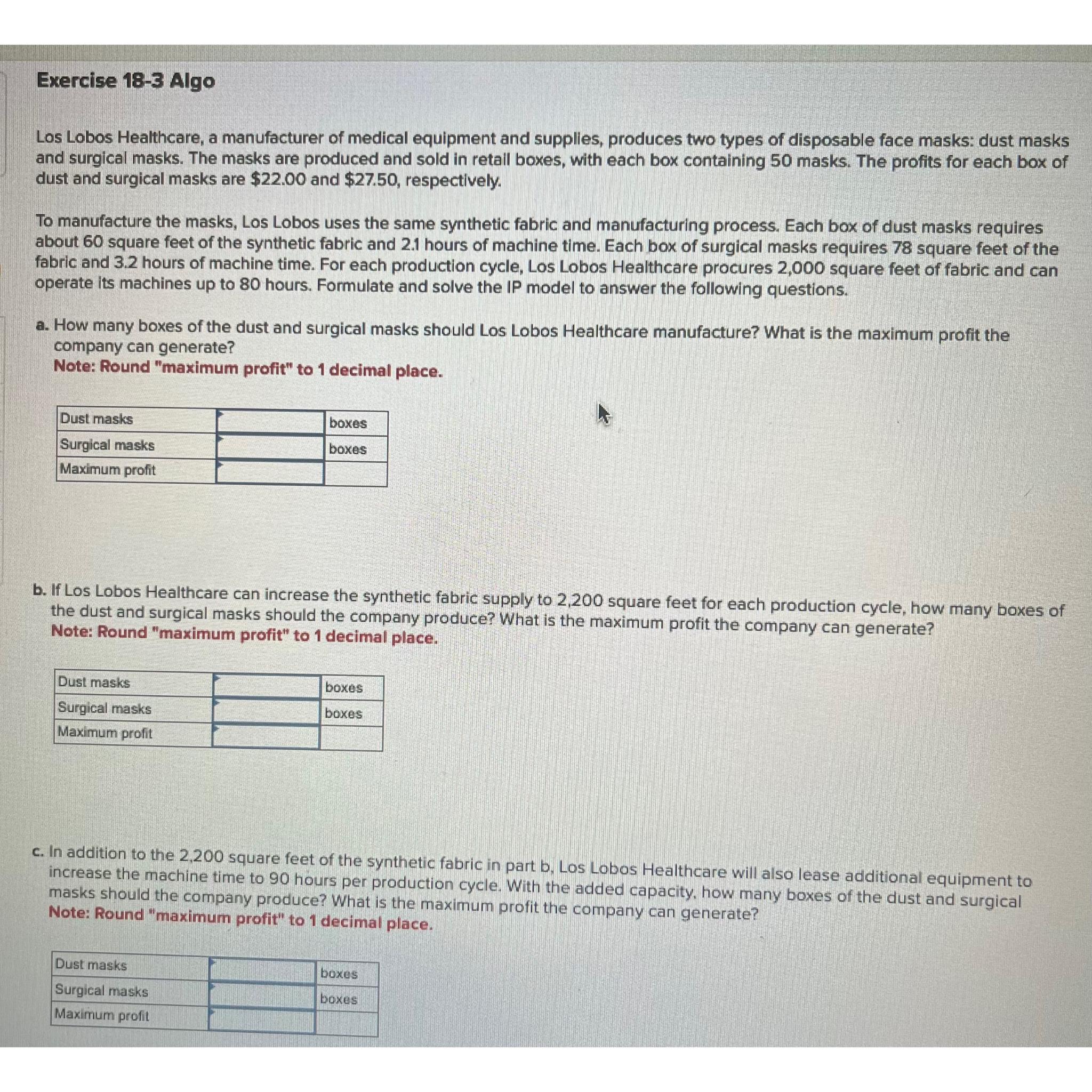 Solved Exercise 18-3 ﻿AlgoLos Lobos Healthcare, a | Chegg.com