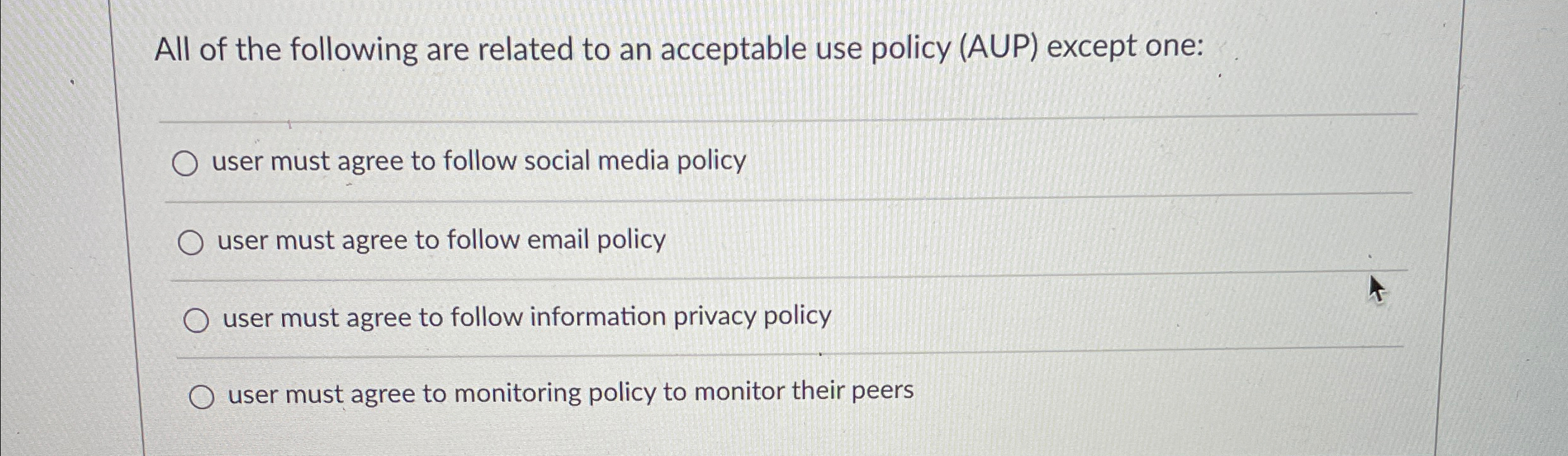 Solved All of the following are related to an acceptable use | Chegg.com
