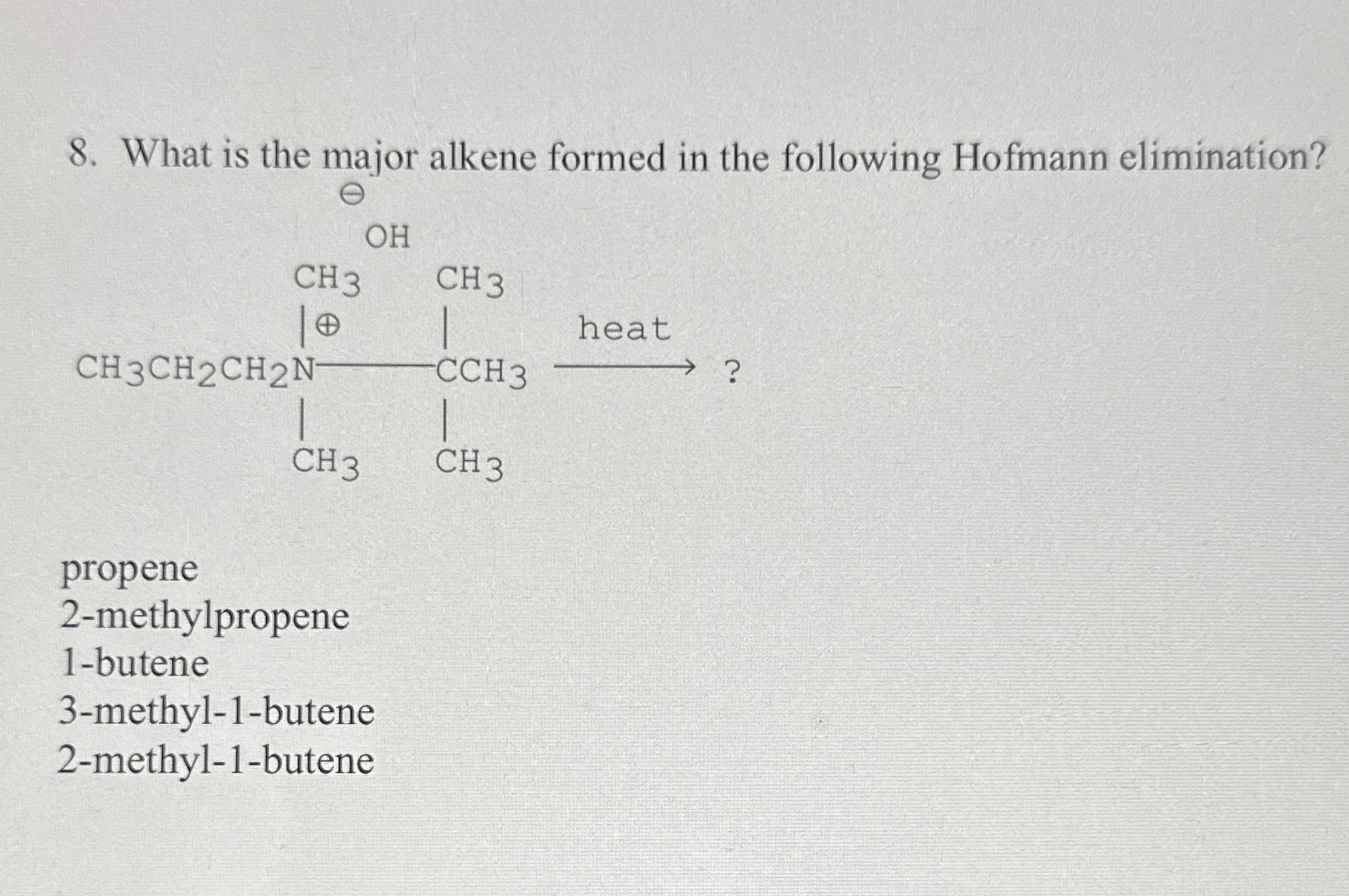 Solved What is the major alkene formed in the following | Chegg.com