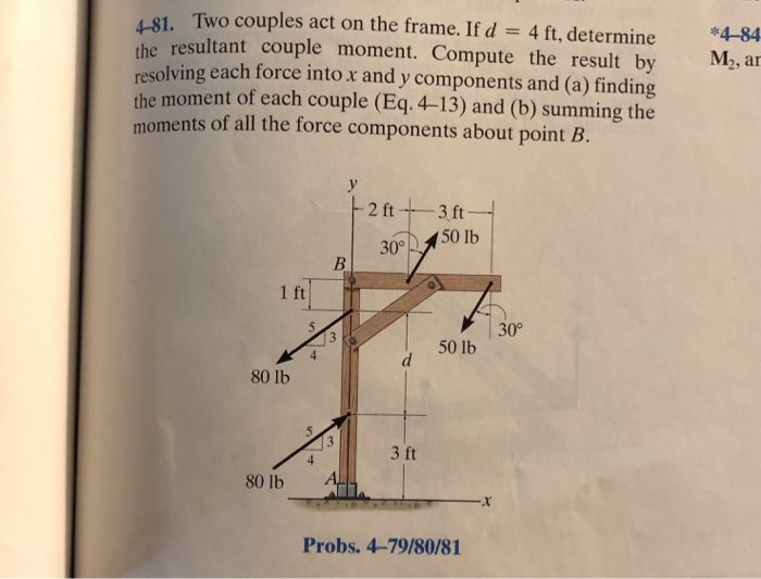 Solved 4-81. Two couples act on the frame. If d 4 ft, | Chegg.com