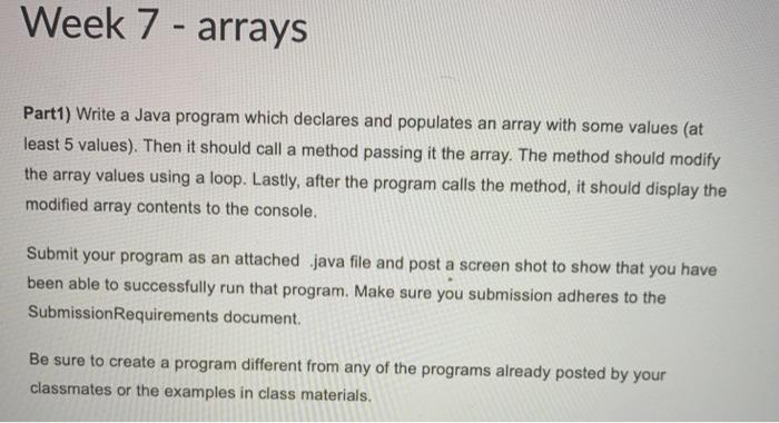Solved Week 7 Arrays Part1 Write A Java Program Which 9619