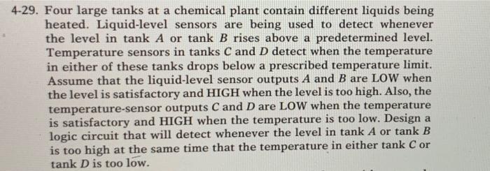 Solved 4-29. Four large tanks at a chemical plant contain | Chegg.com