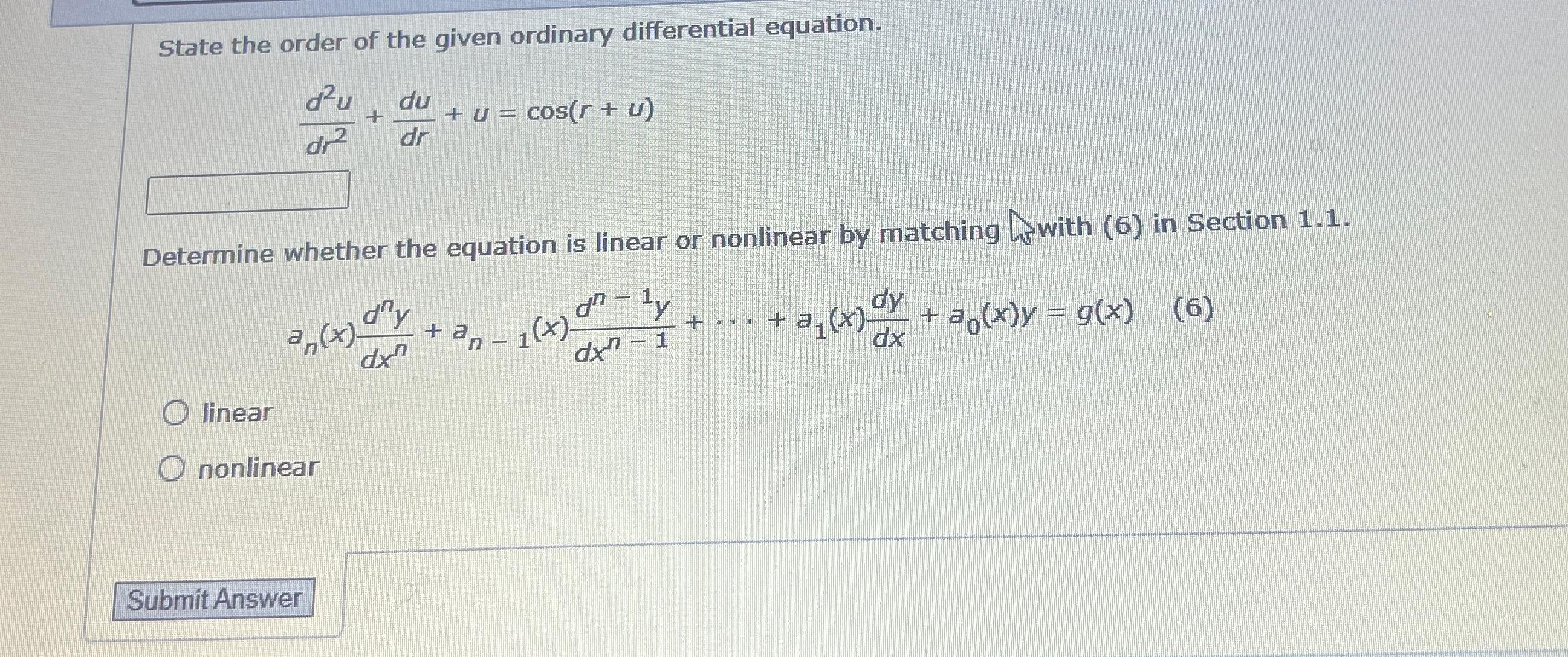 Solved State The Order Of The Given Ordinary Differential