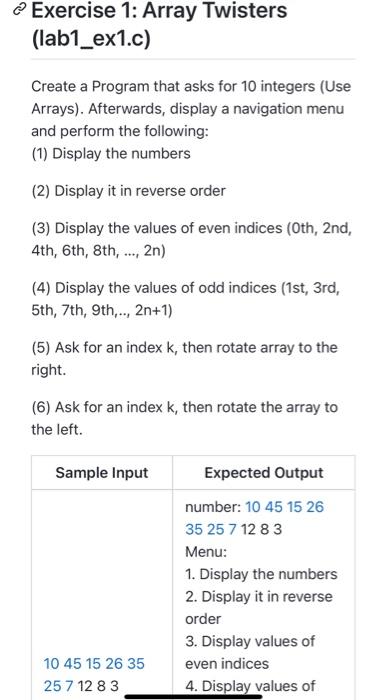 Solved 2 Exercise 1: Array Twisters (lab1_ex1.c) Create a | Chegg.com